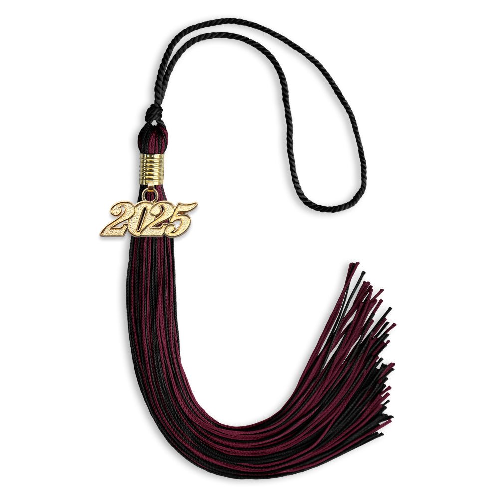 Black/Maroon Mixed Color Graduation Tassel with Gold Date Drop