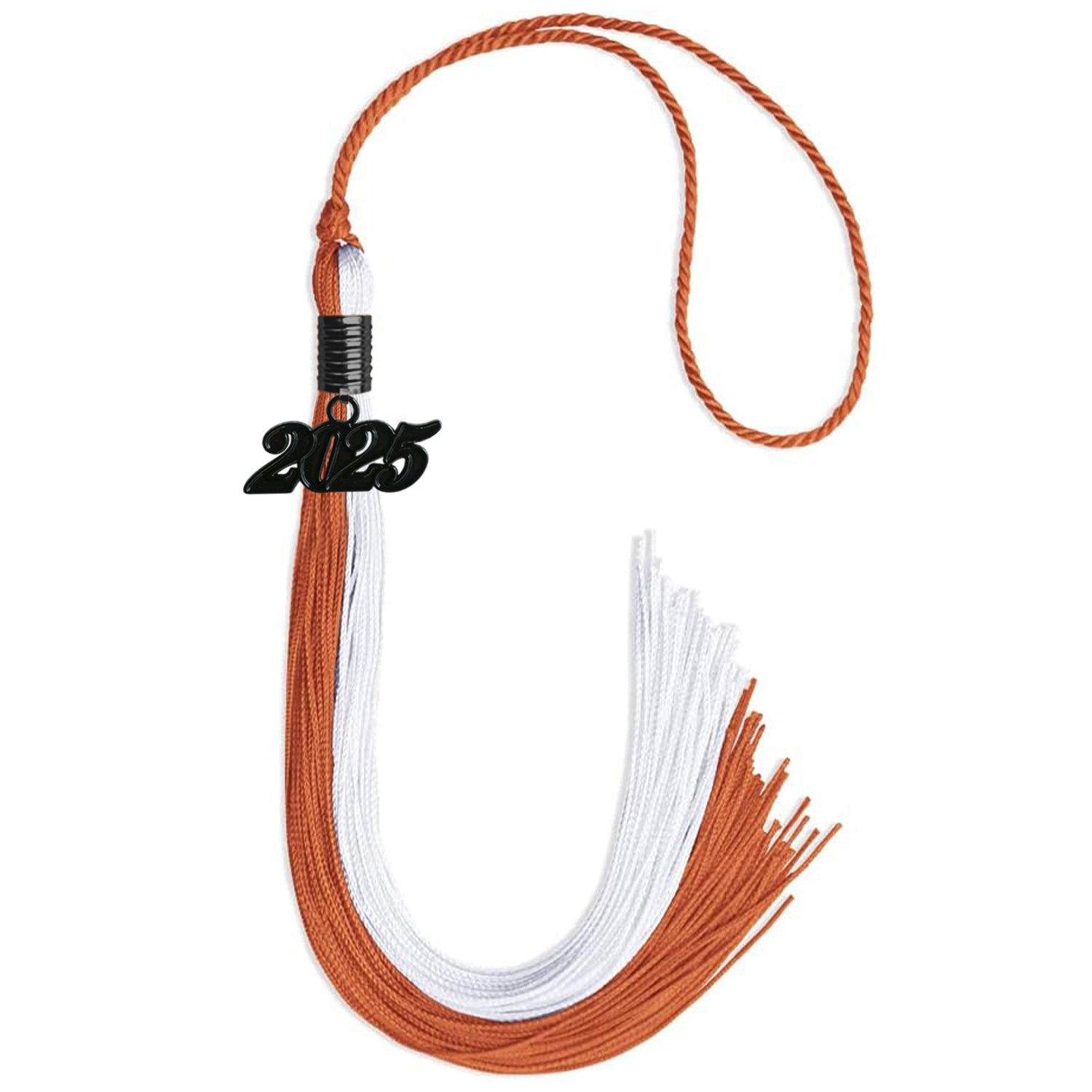Burnt Orange/White Graduation Tassel with Black Date Drop