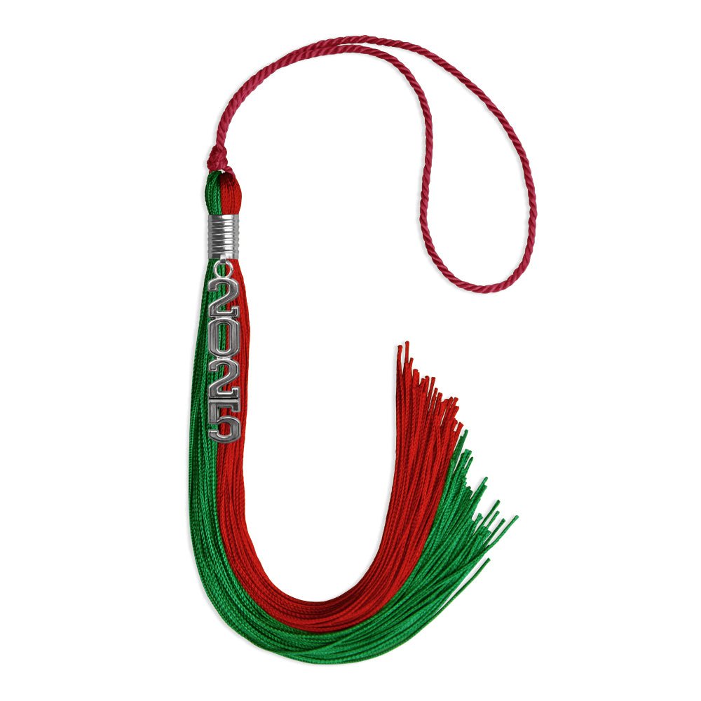 Green/Red Graduation Tassel with Silver Stacked Date Drop