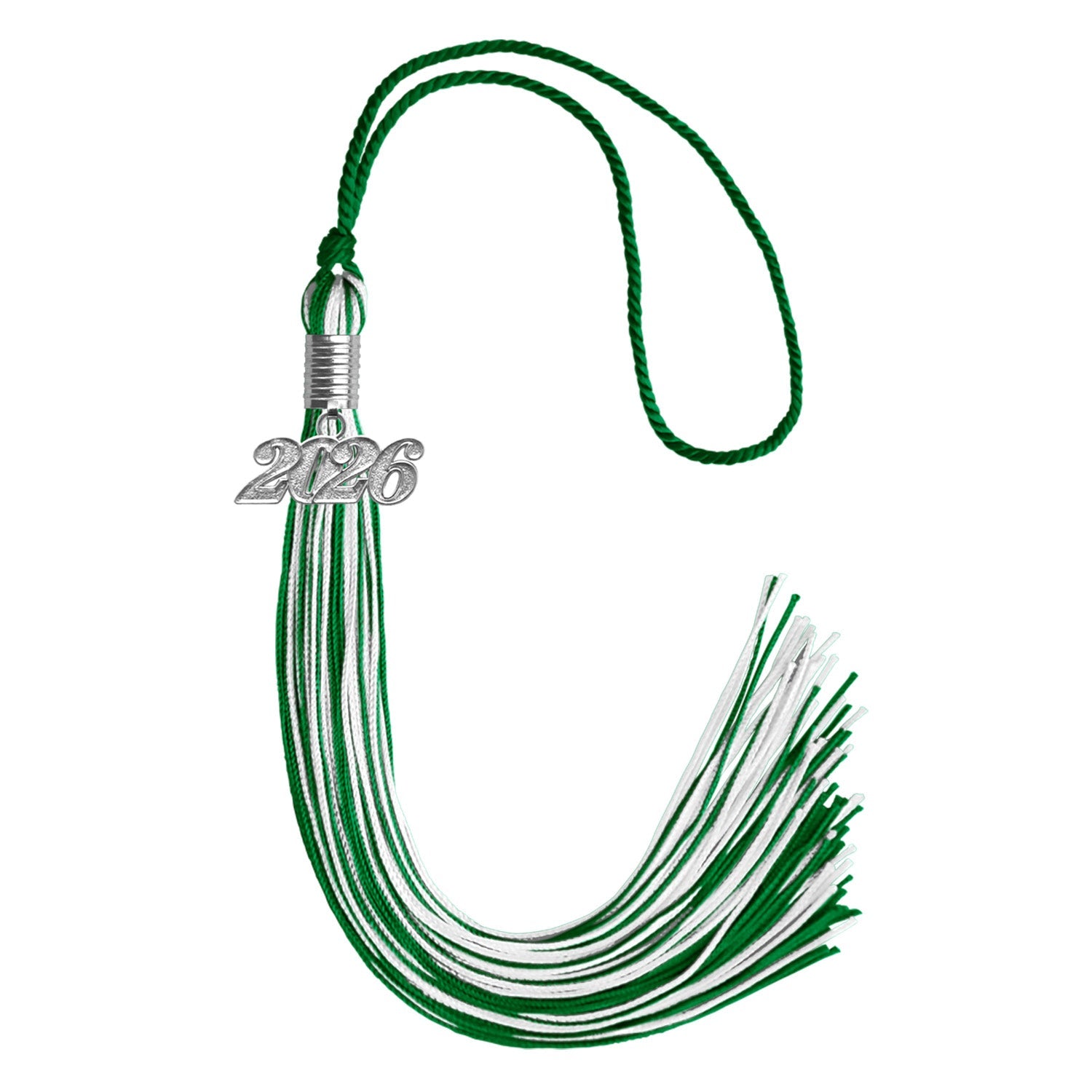 Green/White Mixed Color Graduation Tassel with Silver Date Drop