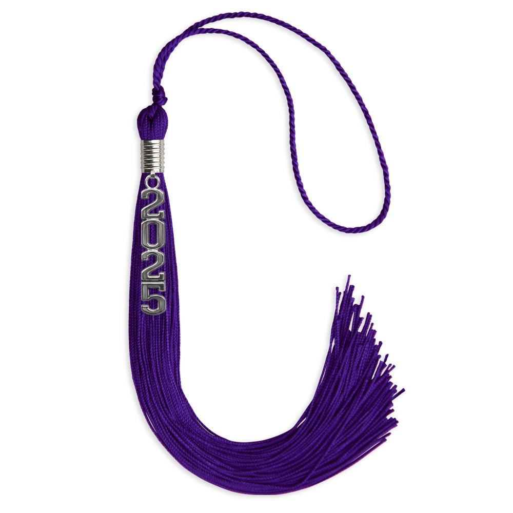 Purple Graduation Tassel with Silver Stacked Date Drop