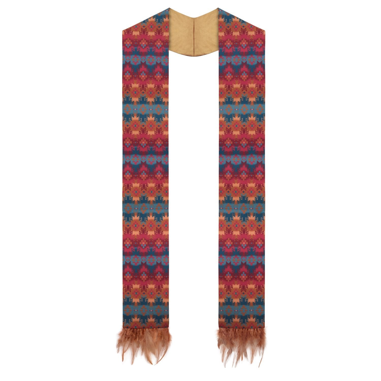 Native American Graduation Stole with Feather Tipped Fringes