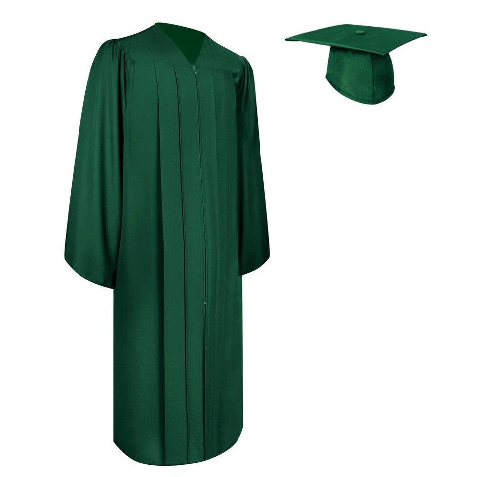 Matte Hunter Green Graduation Gown & Cap