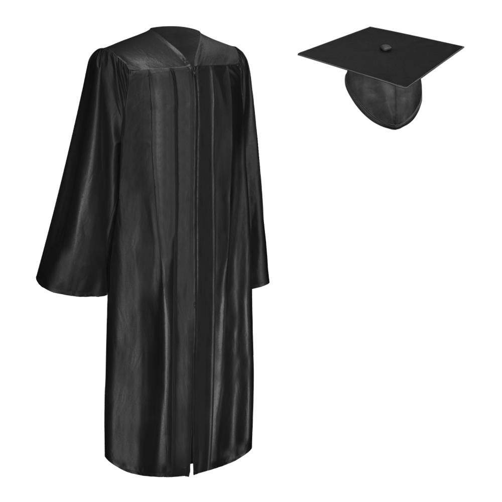 Shiny Black Graduation Gown & Cap
