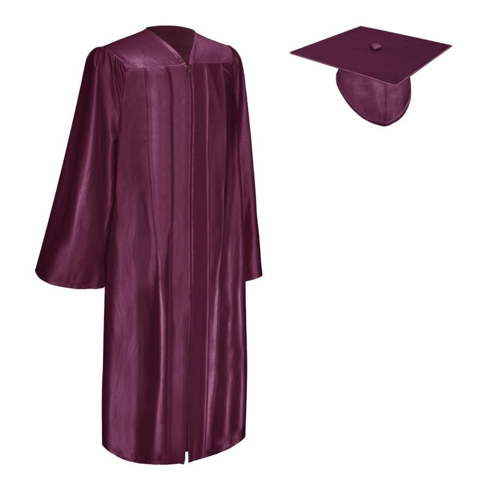 Shiny Maroon Graduation Gown & Cap