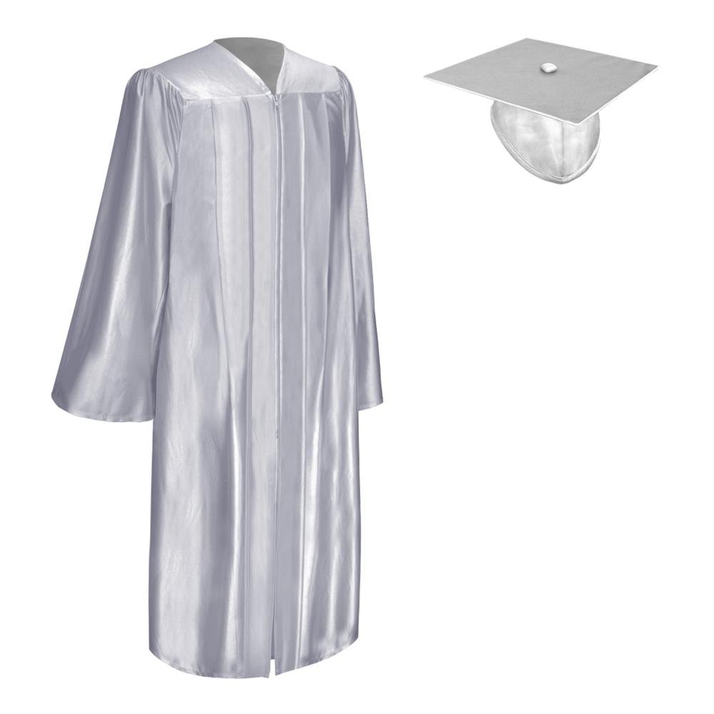 Shiny Silver Graduation Gown & Cap